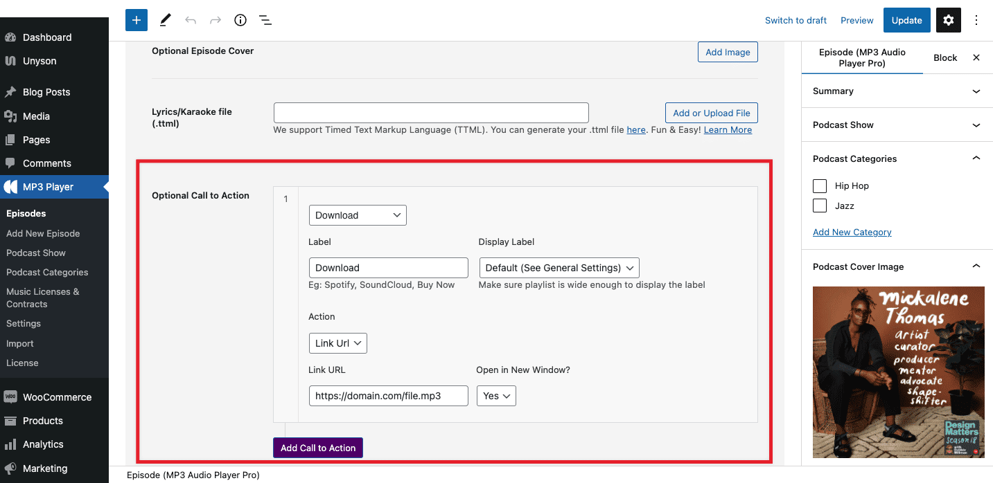 How to add Download & Call-to-Action Buttons | Sonaar